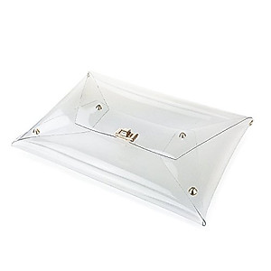 HOXIS Large Size PVC Clear Envelope Clutch Gold Chain Crossbody Bag Women's Purse (Clear)