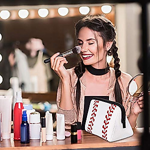 Boao 2 Pieces Softball Bag Softball Print Makeup Bag Baseball Travel Cosmetic Waterproof Pouch with Zipper(10.24 x 5.12 x 3.7 Inch,White)