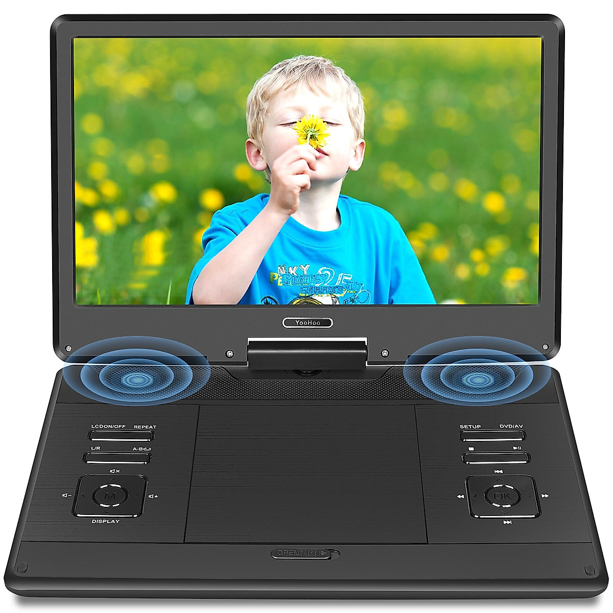 YOOHOO 16.9" Portable DVD Player with 14.1" Swivel HD Large Screen, DVD Player Portable with 6Hrs Playtime, Last Memory, Support USB/SD Card/Sync TV, Region-Free, Support Multiple Discs, Black