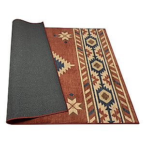 Nevita Collection Southwestern Native American Design Area Rug Southwest Design Rugs Geometric South West Pattern (Orange (Terra) Blue Beige Red, 5'3" x 7'1")