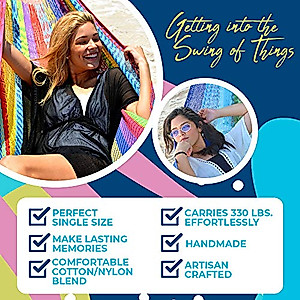 Handmade Hammocks - Handmade Yucatan Hammock - Artisan Crafted in Central America - Fits Most 12 Ft. - 13 Ft. Stands - Carries Up to 330 Lbs. - Single Size