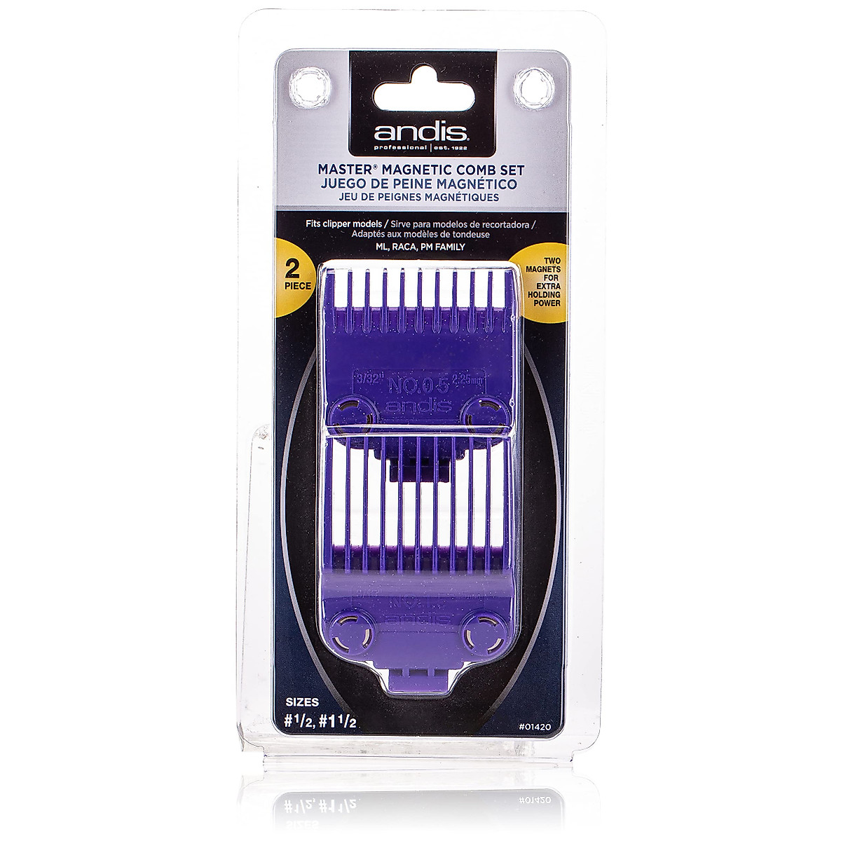 Andis 01420 Master Clipper Magnetic Comb Set - Crafted for Long-Lasting Performance - Dual Pack Sizes 0.5 & 1.5 and Fit with ML Models – Purple