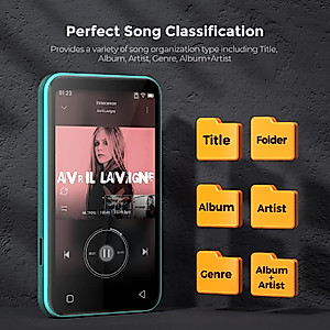 72GB WiFi Mp3 Player with Bluetooth, TIMMKOO 4.0" Touch Screen Mp4 Player, HiFi Sound Digital Music Player with FM Radio,Recorder, Browser (Blue)