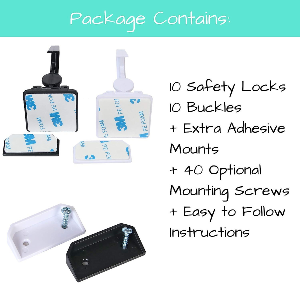 Baby Shine Child Safety Cabinet Locks and Child Proof Drawer Locks (10-Pack) - Adhesive, Invisible Baby Safety Locks for Baby Proofing Cabinets & Drawers - Easy, Damage-Free Heat Removal! (White)