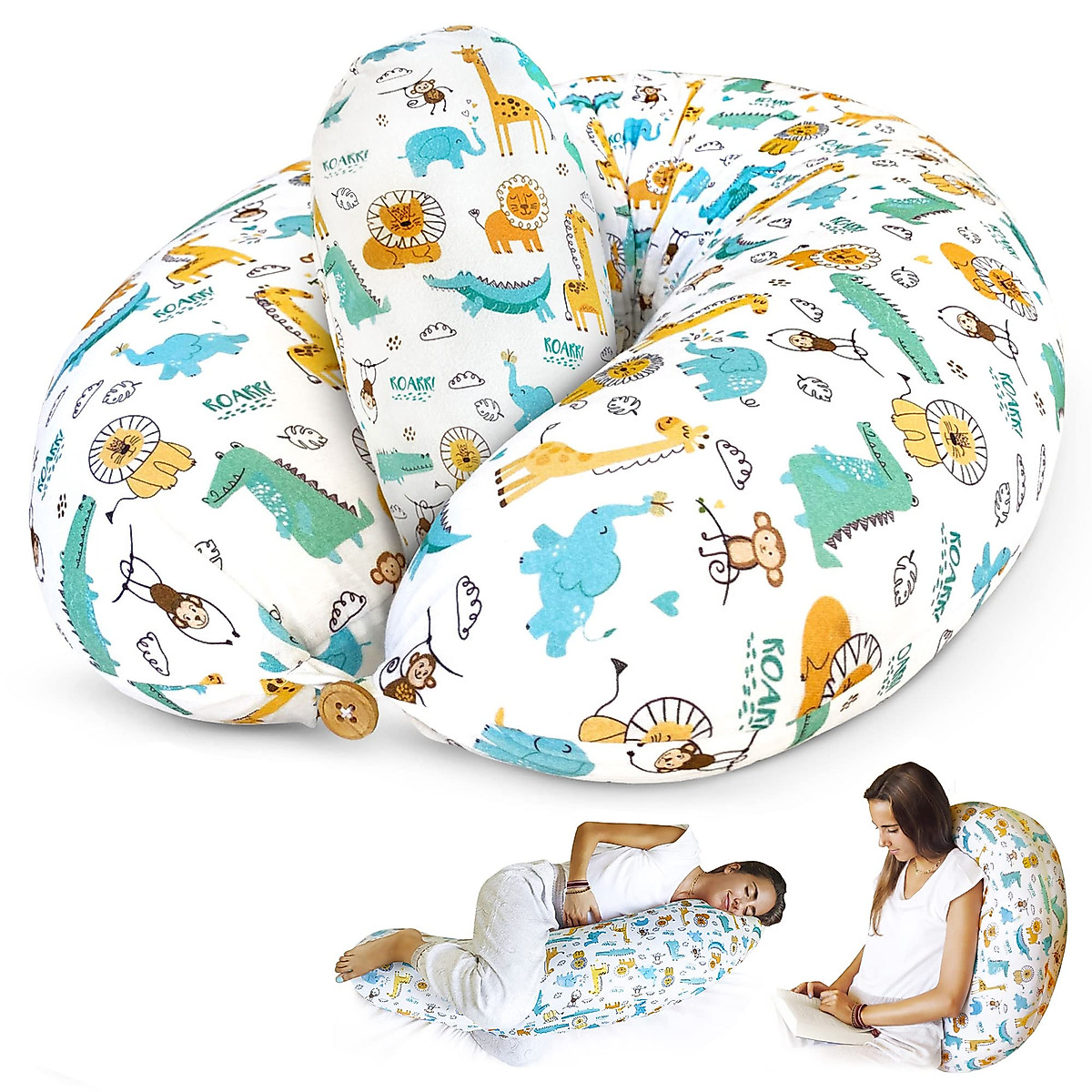 Bamibi® Pregnancy Pillow - Full Body Support Maternity Pillow for Sleeping – Providing Support for Adults and Pregnant Women Back, Hips, Legs & Belly - Removable 100% Cotton Cover (Animals)