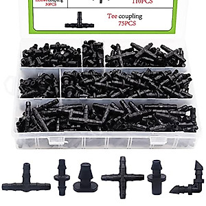 Aienxn 340PCS 1/4" Drip Irrigation Barbed Connectors Kit, Barbed Connectors Irrigation Fittings for Vegetable Garden Lawn Flower Pot Q-K1-042-BOX