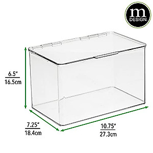 mDesign Small Plastic Home Office Storage Organizer Box Containers with Hinged Lid for Desktops - Holds Pens, Pencils, Sticky Notes, Highlighters, Staples, Supplies - Lumiere Collection, 4 Pack, Clear