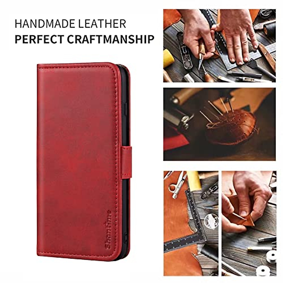 Case for Oppo Realme 7 Pro, Magnetic PU Leather Wallet-Style Business Phone Case,Fashion Flip Case with Card Slot and Kickstand for Oppo Realme 7 Pro Sun Kissed Leather 6.4 inches-Red