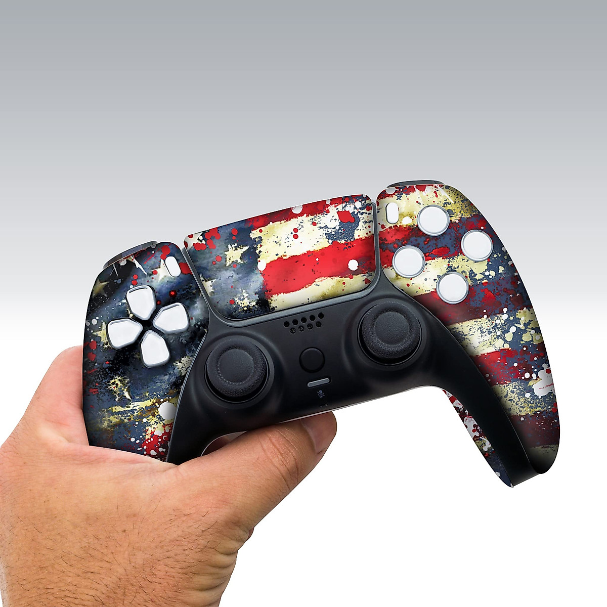 BABY CUDDLE BOX Tattered Flag Custom PS-5 Controller Wireless compatible with Play-Station 5 Console by BCB Controllers | Proudly Customized in USA with Permanent HYDRO-DIP Printing (NOT JUST A SKIN)