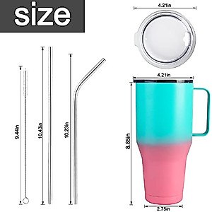 Sangyn 40oz Insulated Mug Tumbler with Handle, Stainless Steel Vacuum Travel Cups with Lid and Straw, Keeps Cold up to 24 Hours for Office/Home/Car Using(Gradient Mint-Pink)