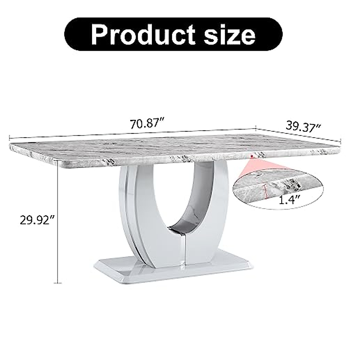 71" Marble Dining Table for 6-8 People,71" Kitchen Table with Imitation Marble Grain MDF Table Top & U-Shaped Supports & Grey Wooden Base Modern Dining Room Table Grey Dining Table