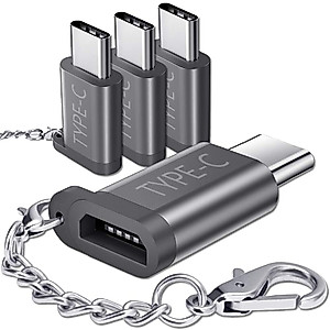 JSAUX Micro USB (Female) to USB C Adapter 4-Pack, Aluminum USB Type C Adapter with Keychain Fast Charging Compatible with Samsung Galaxy S10 S9 S8 Plus Note 9 8, LG V30 G5 G6, Moto Z Z2, more (Grey)