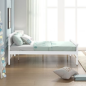 Prohon Full Size Platform Bed Frame with Vertical Openwork Design Headboard & Footboard, Wooden Slat Support with Large Underbed Storage Space, Simple Style Bedframe for Kids, Teen, Adults, White