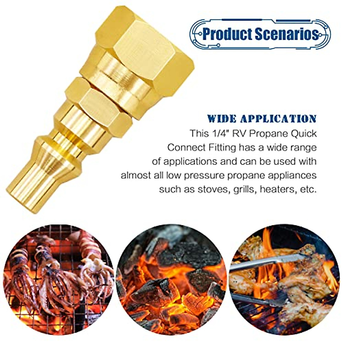 Xastro 1/4'' RV Propane Quick Connect Adapter Fittings LP Quick Connect Fittings for Camping Grills, Fire Pits, Heaters and RV Quick Connect 1/4" Quick Key Connect Pulg x 3/8'' Female Flare