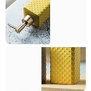 jessie 3 or 4-Piece Ceramic Bath Accessory Set Includes Liquid Soap Lotion Dispenser, Toothbrush Holder, Tumbler, Soap Dish Embossed Matte Bathroom Gift Set (Embossed Matte Yellow Three-Piece Suit)