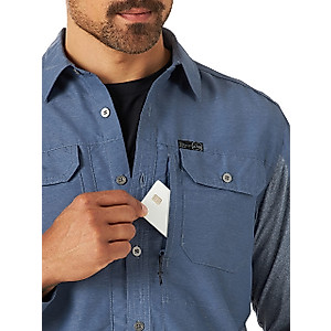 ATG by Wrangler Men's Long Sleeve Mixed Material Shirt, Vintage Indigo, Large