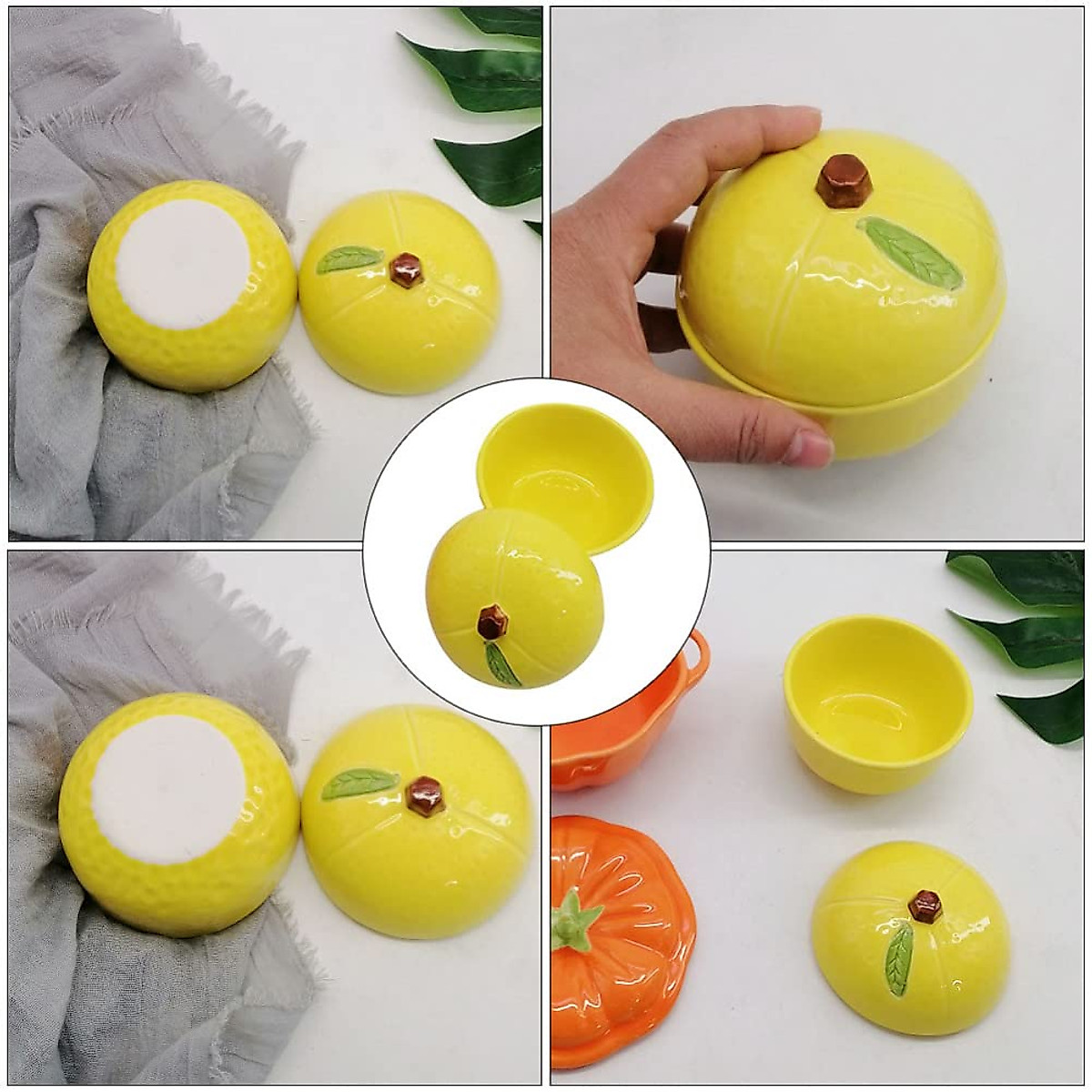 Angoily Ceramic Pot with Lid Cute Lemon Shape Noodle Bowl Steam Soup Bowls for Home Kitchen Egg Custard Medicinal Birds Nest Tonic