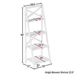 Lavish Home 4-Tier Ladder Bookshelf – Freestanding Wooden Bookcase – X-Back Frame and Leaning Look Decorative Shelves for Home and Office (White) Set of 1