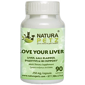 Natura Petz Love Your Liver, Liver Detox and Support, Gall Bladder, Digestive and Irritable Bowel Syndrome Support for Adult Pets, 90 Capsules, 250mg Per Capsule