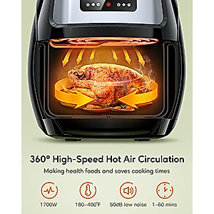 Famiworths Air Fryer, 8.9 Quart Large Electric Hot Air Fryer Oilless Cooker, Digital Touchscreen with 8 Presets, Preheat, Timer & Temperature Control, Non-stick Liner and Frying Basket, Cooking Tongs
