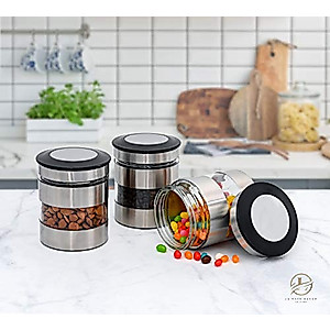Le'raze Airtight Food Storage Container for Kitchen Counter with Window, [Set of 3] Canister Set Ideal for Flour Tea, Sugar, Coffee, Candy, Cookie Jar.