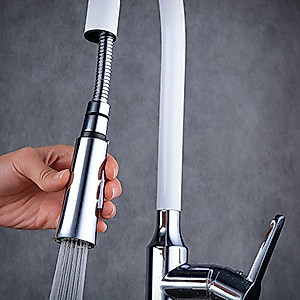 Kitchen Faucet Beelee 18"Commercial Style High Arc Pull Down Kitchen Sink Faucets, Single Handle Pull Out Sprayer Solid Brass Chrome and Painting White Kitchen Faucet