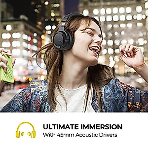 commalta E7 Active Noise Cancelling Headphones, Wireless Bluetooth Headphones with Rich Bass, Wireless Headphones with Built-in Mic, Clear Calls, Bluetooth 5.0, 30 Hours Playtime, Comfort Fit, Black