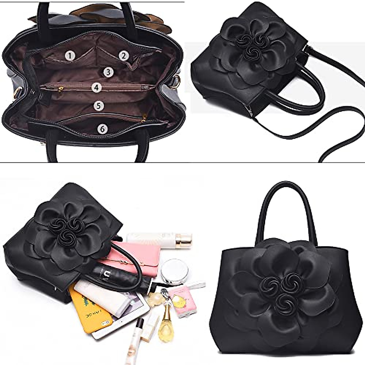 Cayla 3D Floral Handbags for Women Top Handle Purse PU Leather Satchel Bag Small Tote Bags Vintage Handbag Girl Shoulder Bag-purple