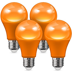L LOHAS LED Halloween Orange LED Light Bulbs Outdoor, A19 9W(60W Equivalent) Orange Colored Light Bulb, E26 Base, Non-Dim, 4-Pack