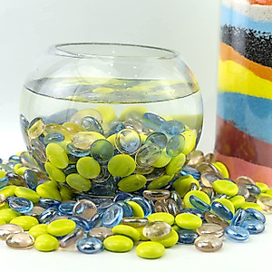 2 LB Floral Glass Gems Stones Flat Marbles Beads Mixed Green,Royal Blue,Peach for Vases Bowl Fillers,Crafts,Table Scatter,Home Centerpieces,Aquarium,Fairy Garden,Candle Holder