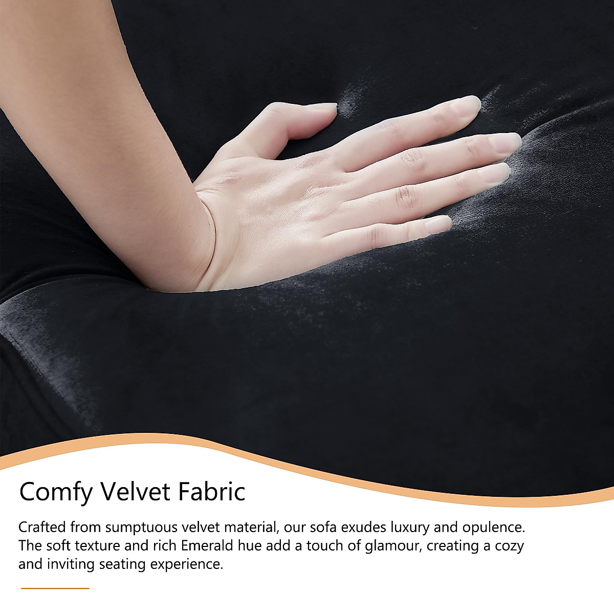 2-Piece Black Velvet Upholstered Living Room Furniture Set, Including 3-Seater Sofa and Loveseat with Jeweled Buttons, Square Arm, Four Pillows Included for Living Room, Office