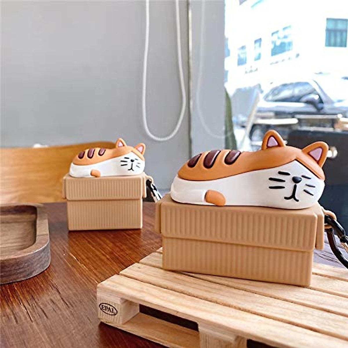 UR Sunshine Super Cute Lying On Box Sleeping Yellow Cat Earphone Case for AirPods Pro, Kawaii Peaceful Kitty Soft Silicone Gel Earbud Cover Case Compatible with AirPods Pro +Hook