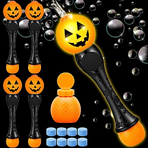 Poen 4 Set Graduation Bubble Wand Light up Pumpkin Bubble Blower Wand Illuminating Bubble Blower Wand Flashing LED Wand with Thrilling LED and Sound Effect Halloween Party Favors Gift Halloween