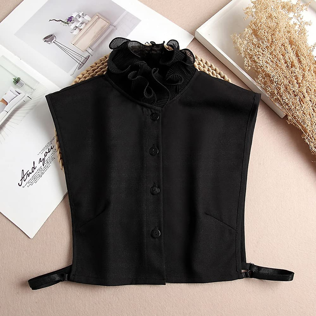 Elegtiskas Fake Collar Detachable Dickey Collar Half Shirt Blouse Collar Faux False Collar for Women Black