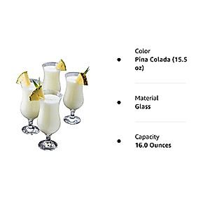 Epure Venezia Collection 4 Piece Hurricane Glass Set - Perfect for Drinking Pina Coladas, Cocktails, Full-Bodied Beer, Juice, and Water (Pina Colada (15.5 oz))