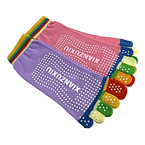 Micro Trader 4 Pcs Anti-Slip Unisex Sport Yoga Colorful Gym Socks 5-Toe Cotton Yoga Socks