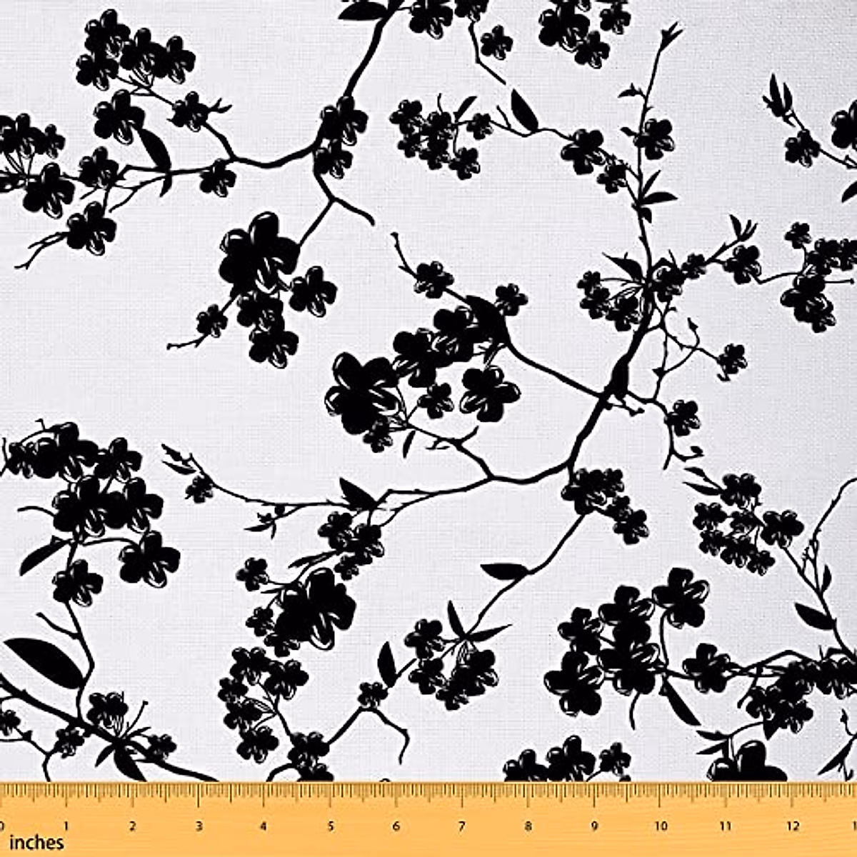 Cherry Blossom Fabric by The Yard, Japanese Style Upholstery Fabric for Chairs Sofa, Sakura Floral Themed Waterproof Fabric, Abstract Flower Material by The Yard, Black White, 10 Yards