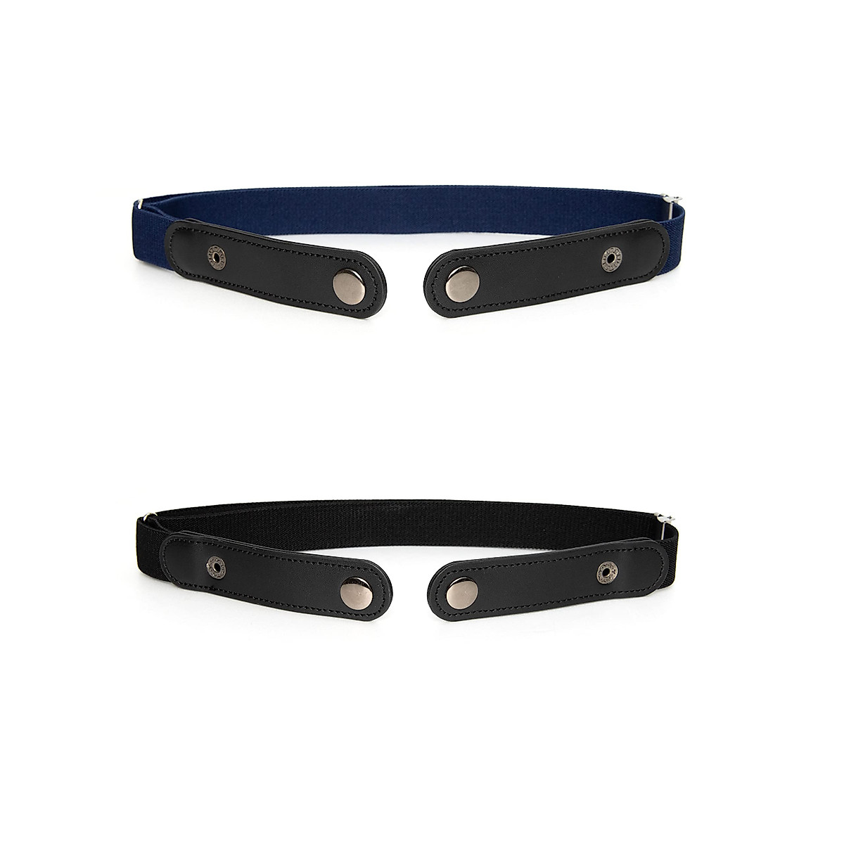 maskfactory eneyer 2 pack men's or women's buckle-less comfortable elastic belt for jeans or casual dress, no buckle (Black - Navy)