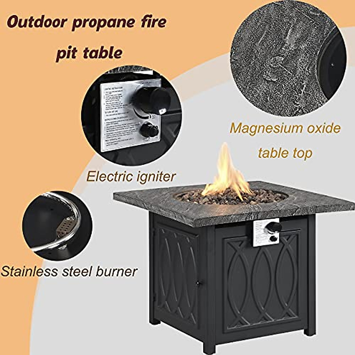 Ehomexpert 50,000 BTU Fire Pit Table,32-inch Outdoor Garden Square Auto-Ignition Propane Gas Fire Table with Waterproof Cover for Patio Courtyard Balcony,Black