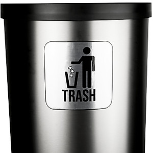 Recycle and Trash Stickers for Kitchen Trash Cans and Recycling Bins, Indoor Trash and Recycle Sticker Combo for Garbage Can Logo Symbol, 2 Decal Adhesives, 6.5 x 6.5 Inch Square Metallic Decals