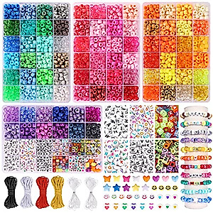 QUEFE 4900pcs Pony Beads Kit, 84 Colors Kandi Beads, 3780pcs Rainbow Hair 1080pcs Letter Heart for Craft Gifts Bracelets Jewelry Making with Elastic Strings