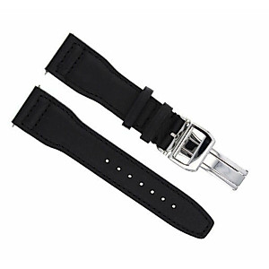 Ewatchparts 22MM LEATHER WATCH STRAP BAND DEPLOYMENT CLASP FOR IWC PILOT TOP GUN BLACK SHINY