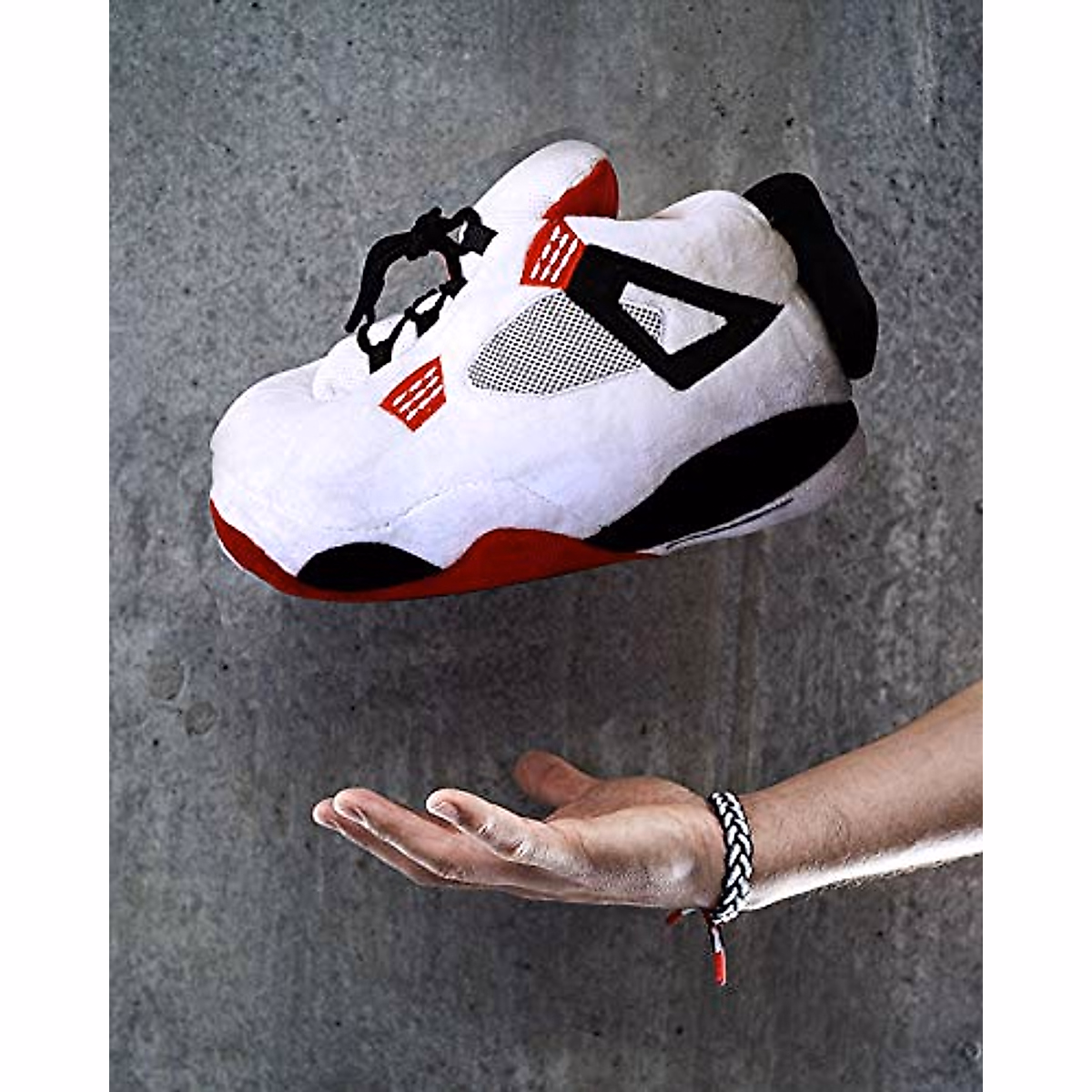 SoleSlip Sneaker Slippers Comfy and Trendy for Men, Pure Polyester| Fluffy Slippers with Standard Shoes Size that Fits All (White & Red)