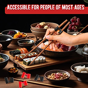 Suttmin 200 Pcs Reusable Chopsticks Helper Multicolor Training Chopsticks Hinges Connector Plastic Practice Chopstick Trainer Chinese Chop Stick Helper for Adult Learner Beginner (Red, Black)