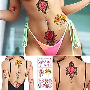 Roarhowl Extra Large Temporary Tattoo for Women Girls Sexy tattoo Flower Waterproof Fake Tattoos fake Tattoo