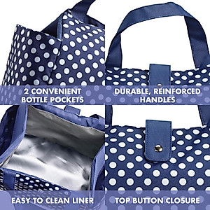 Fit & Fresh Lunch Bag For Women, Insulated Womens Lunch Bag For Work, Leakproof & Stain-Resistant Large Lunch Box For Women, Snap Closure Westport Bag Navy Dot