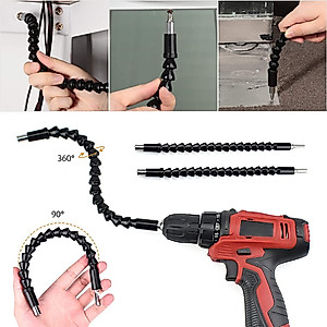 11.7in Flexible Screwdriver Bit Extension Kit - 10pc Set with 90° Angled Bits and Soft Shaft Adaptors