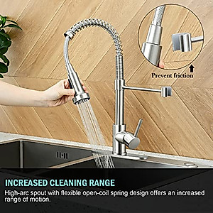 HGN Kitchen Faucet with Pull Down Sprayer,Commercial Single Handle Kitchen Sink Faucets for Farmhouse Camper Laundry Utility Rv Wet Bar Sinks Brushed Nickel