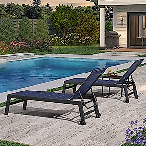 PURPLE LEAF Outdoor Chaise Lounge Set of 2 Aluminum Patio Lounge Chair with Wheels and Side Table Pool Chaise Lounge Chair for Outdoor Backyard Poolside Navy Blue
