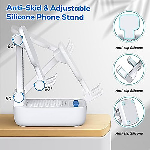 comiso Cell Phone Stand with Wireless Bluetooth Speaker, Punchy Bass & HD Stereo Sound Speaker for Home & Outdoors Compatible with iPhone/ipad/Samsung, Unique Ideal Gifts for Men Women (White)